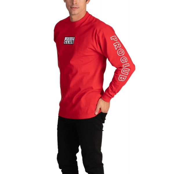 Pro Club Embroidered Box Logo Long Sleeve Heavyweight - Red